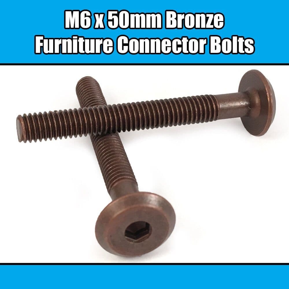 M6x50mm Bronze Furniture Connector Bolts Joint Fixing Bed Cot Unit ...