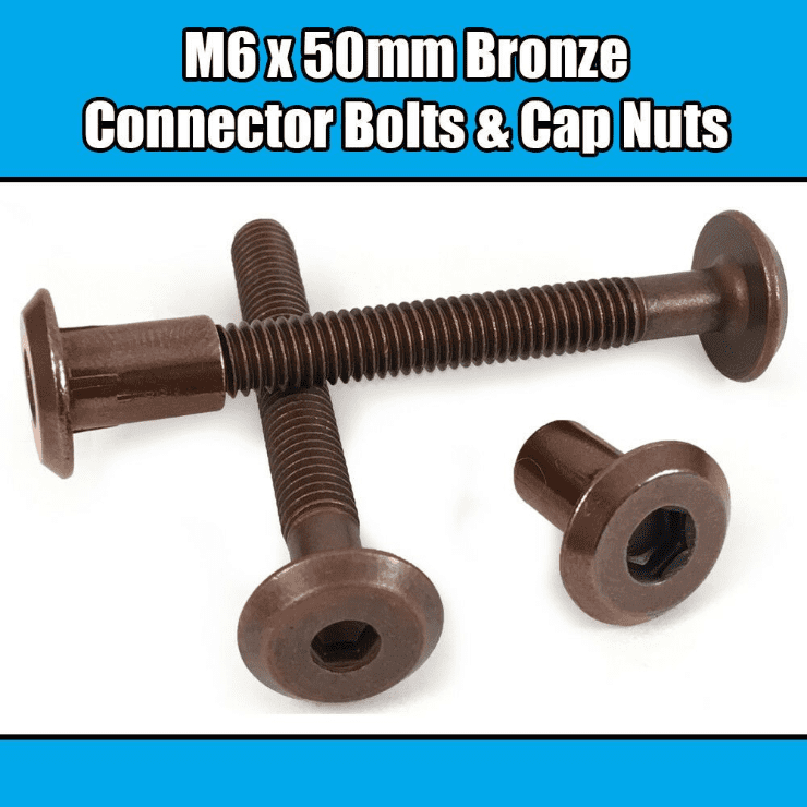 M6X50mm Bronze Furniture Connector Bolts & End Cap Nuts Joint Fixing
