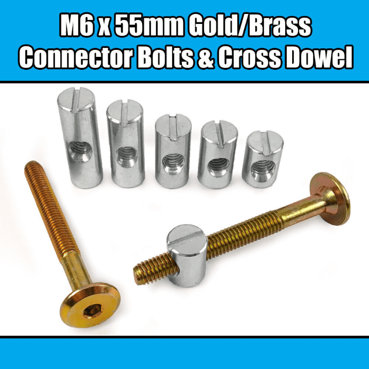 M6X55mm Gold Yellow Furniture Connector Bolts Cross Dowel Barrel Nuts