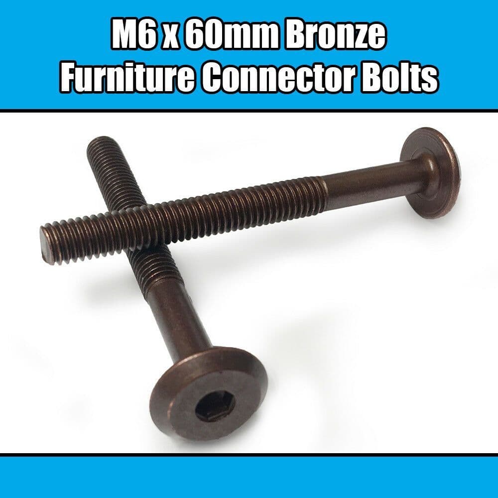 M6x60mm Bronze Furniture Connector Bolts Joint Fixing Bed Cot Unit ...