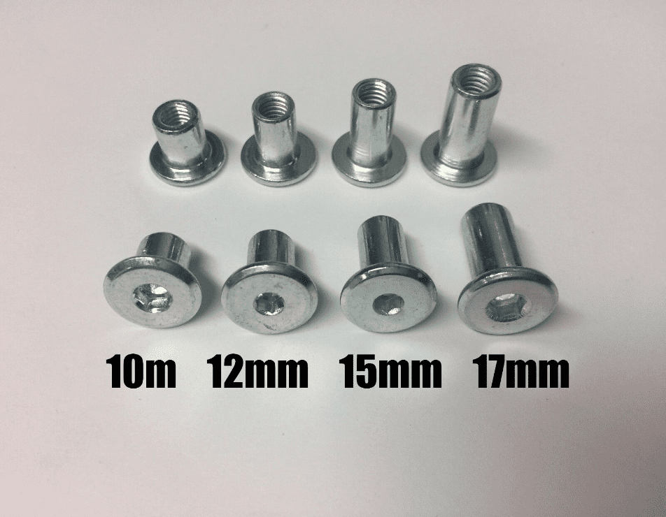 M6X60mm Furniture Connector Bolts & End Nut Caps Allen Key Head