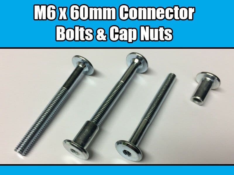 M6X60mm Furniture Connector Bolts & End Nut Caps Allen Key Head