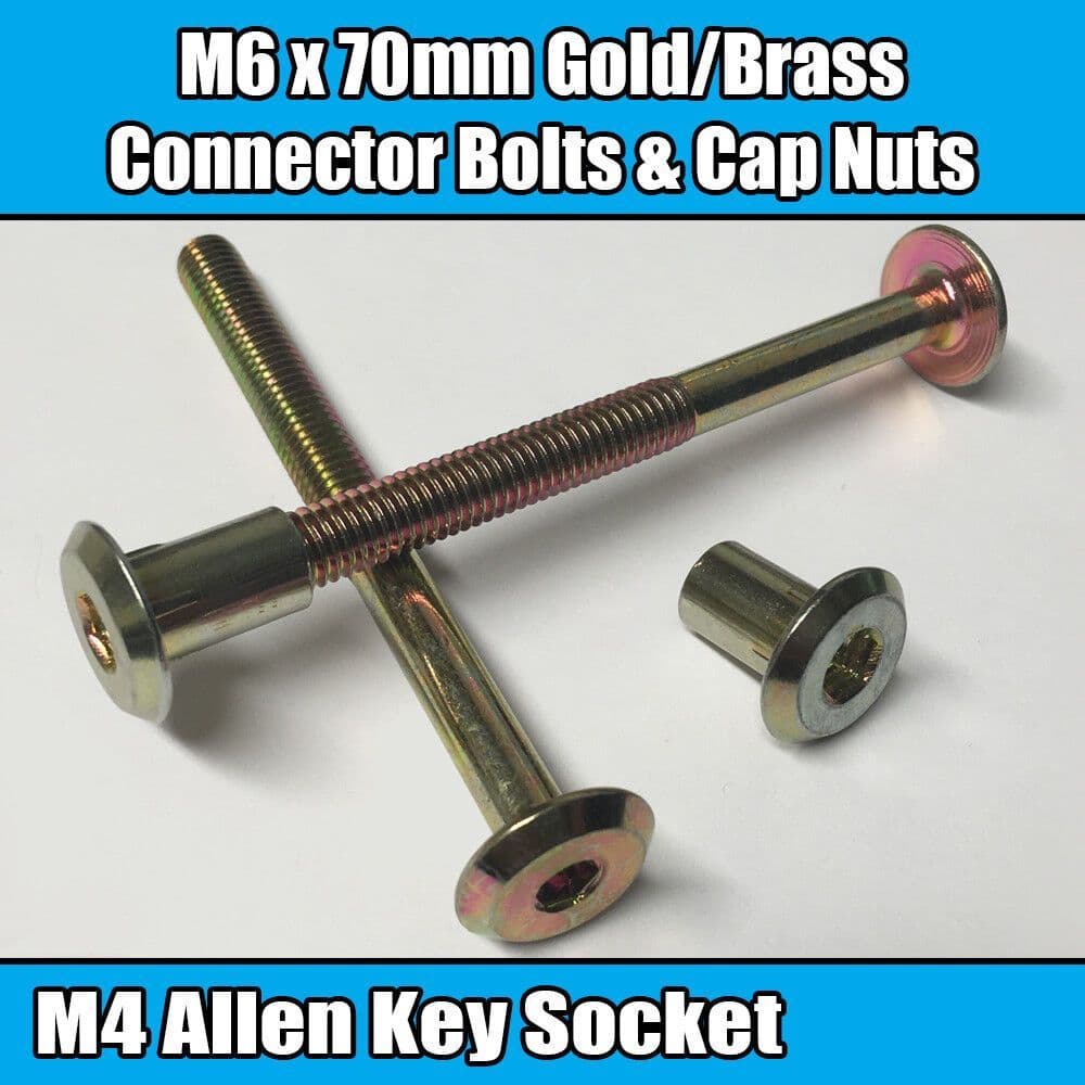 M6x70mm Gold Brass Yellow Furniture Connector Bolts With Cap Nuts Joint ...