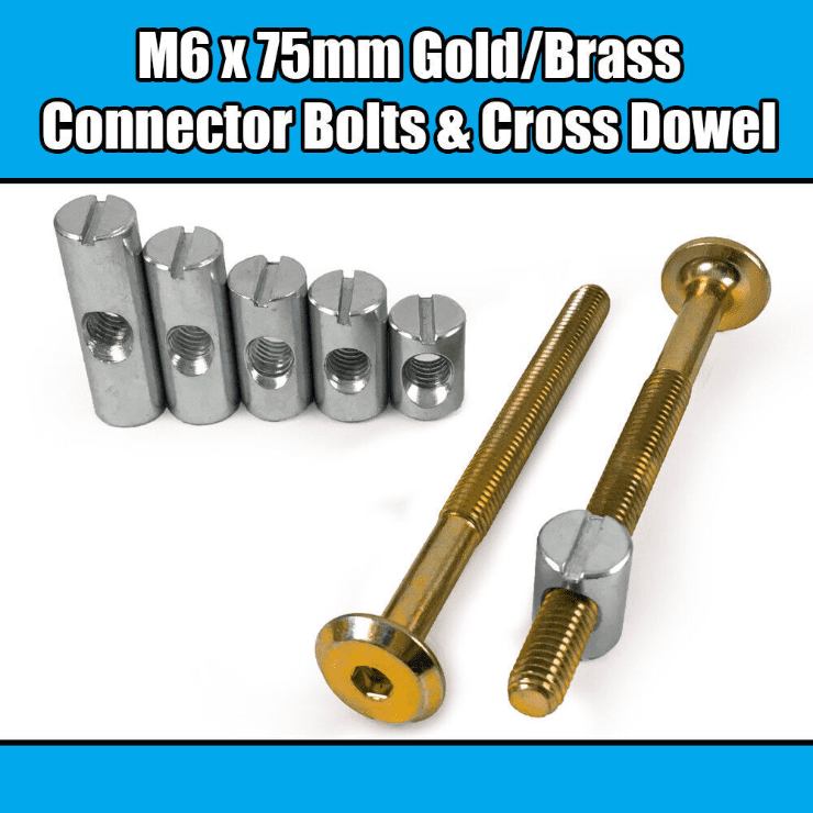 M6X75mm Yellow Furniture Connector Bolts & Cross Dowel Barrel Nuts