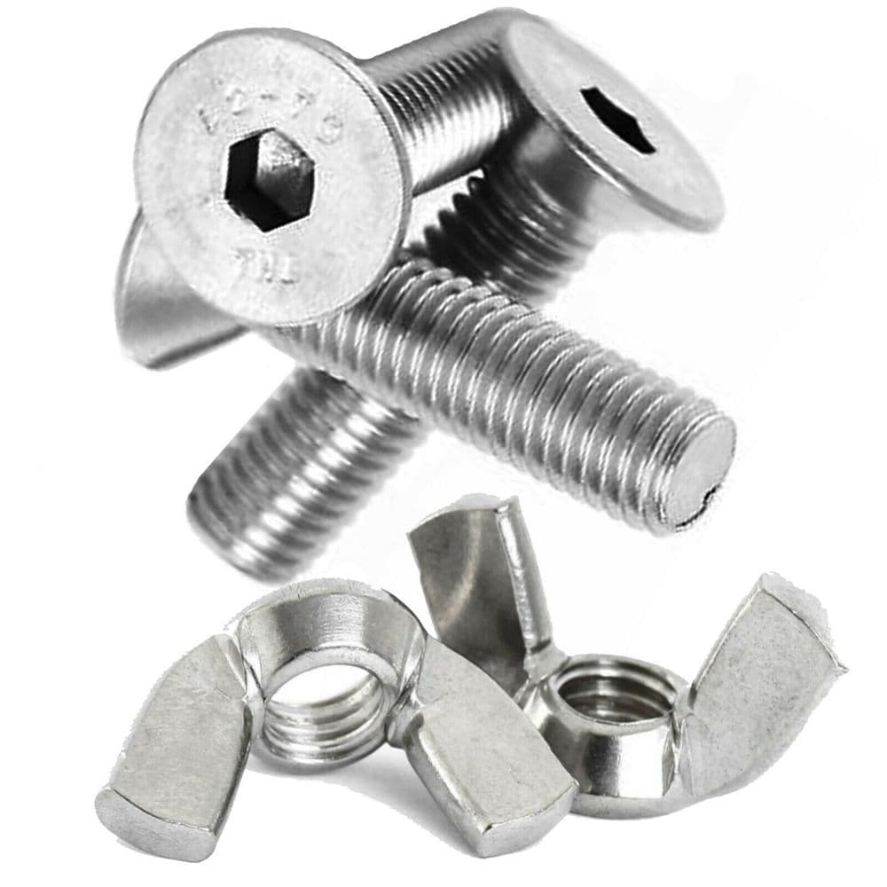 M8 A2 Stainless Steel Countersunk Socket Head Bolts + Wing Nuts