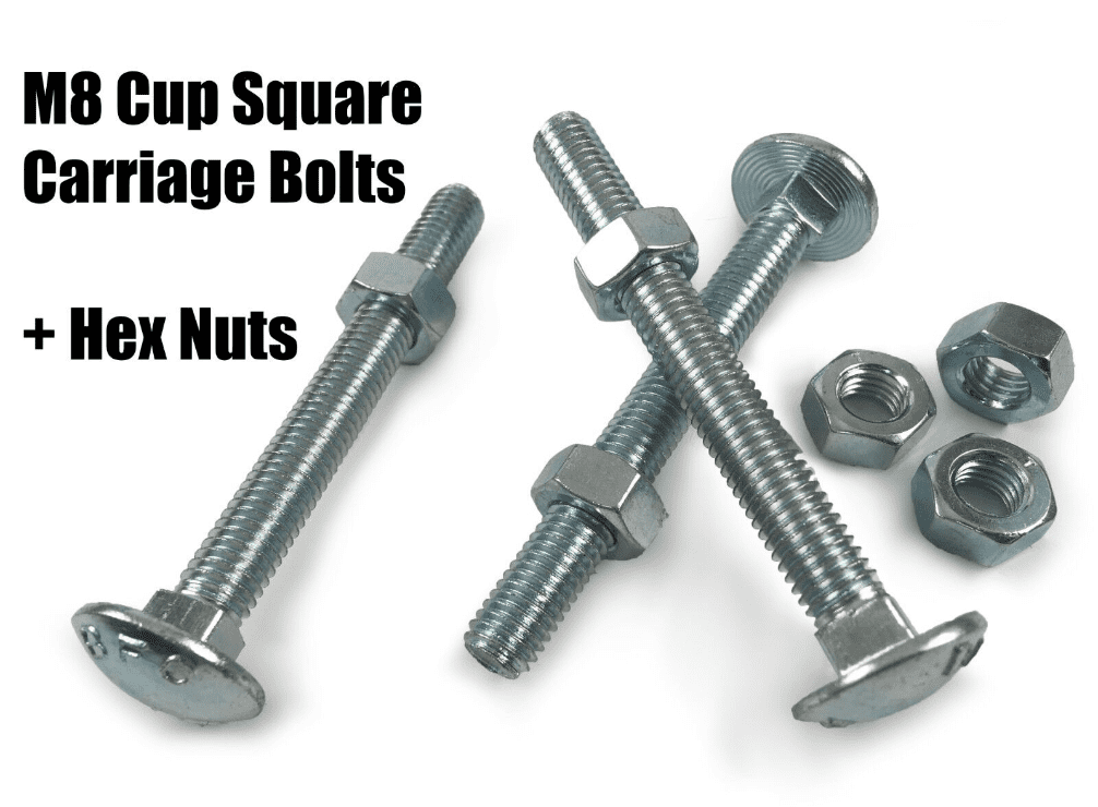 M8 Cup Square Carriage Bolts with Hex Nuts Zinc Plated Timco Din603