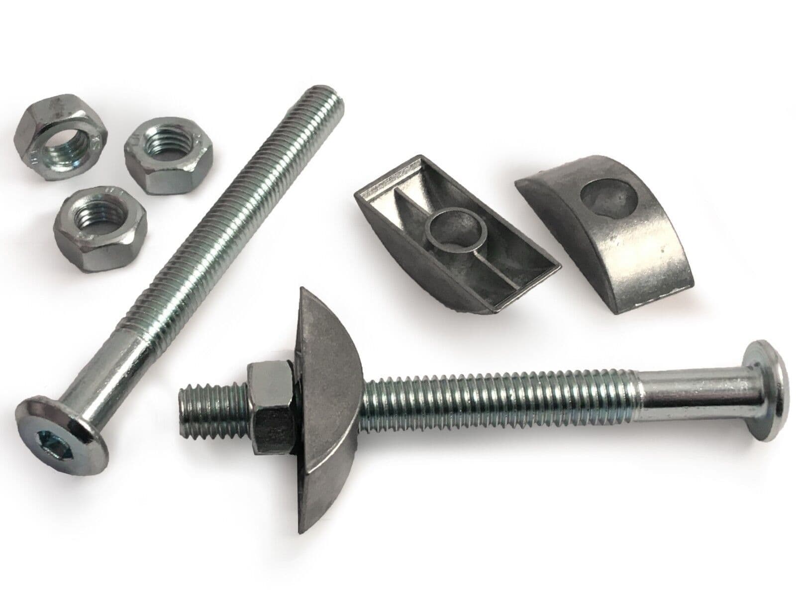 M8 Furniture Connector Bed Cot Bolts With Half Moon Luna Washers & Hex Nuts