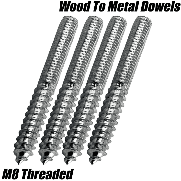 M8 Furniture Fixing Wood To Metal Dowels Bolts, Nyloc Nuts & Washers