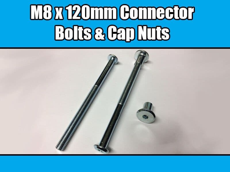 M8X120mm Furniture Connector Bolts & End Cap Nuts Allen Key Flat Head