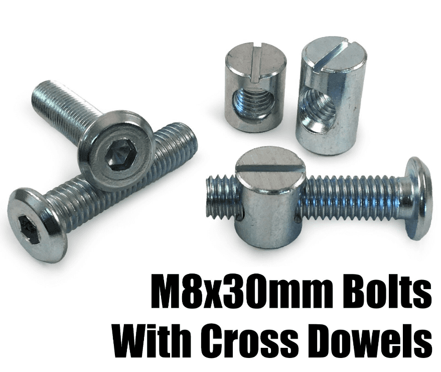 M8X30mm Furniture Connector Bolts & Cross Dowel Barrel Nuts Beds Desks