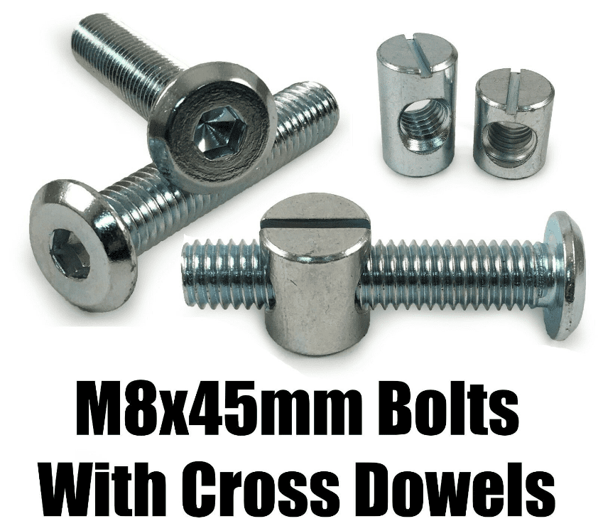 M8X45mm Furniture Connector Bolts & Cross Dowel Barrel Nuts Beds Desks