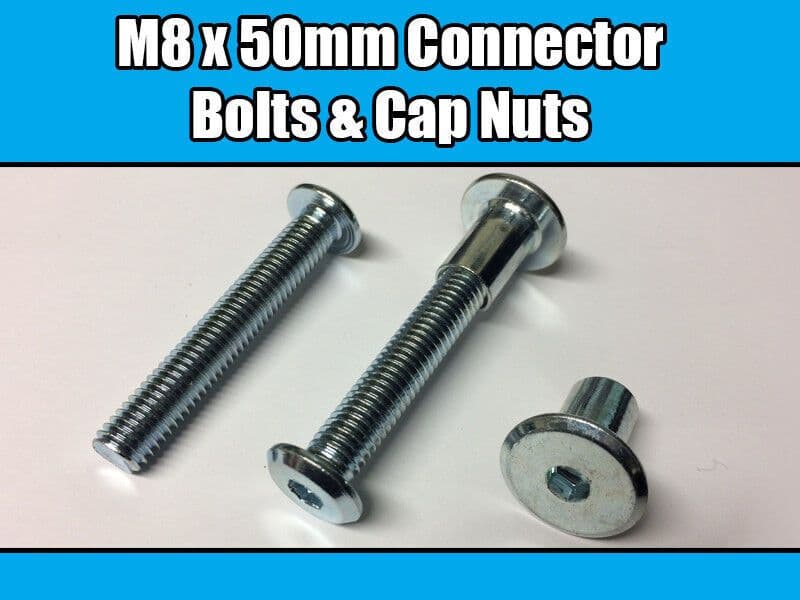 M8X50mm Furniture Connector Bolts & End Cap Nuts Allen Key Flat Head