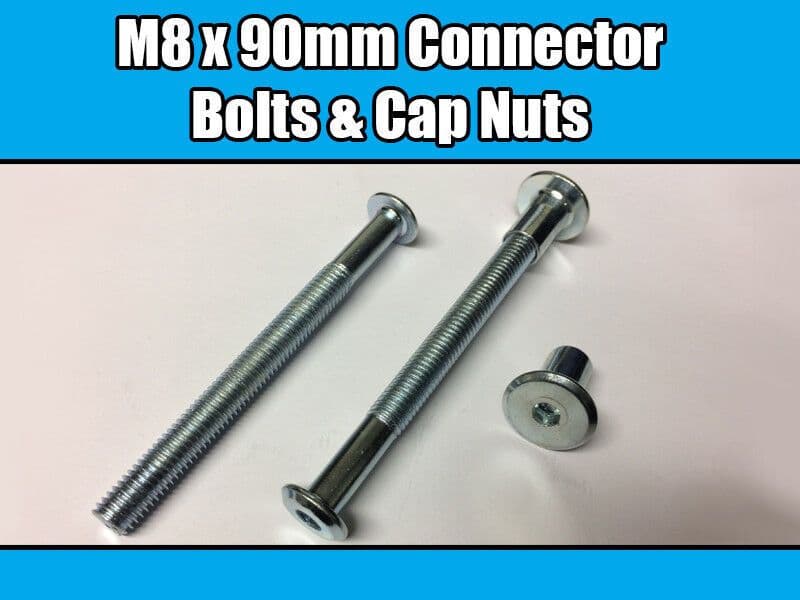 M8X90mm Furniture Connector Bolts & End Cap Nuts Allen Key Flat Head