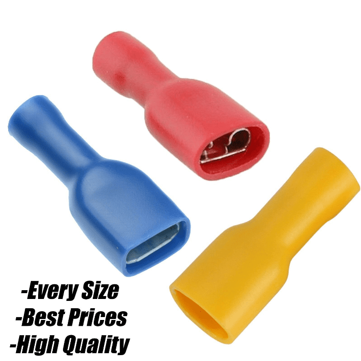 Red Blue Yellow Female Spade Terminals Fully Insulated Crimp