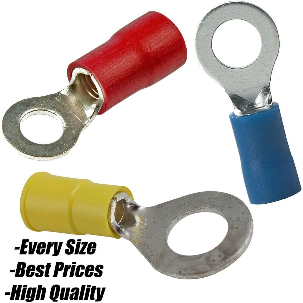 Red Blue Yellow Insulated Copper Crimp Ring Hoop Terminal Connector AWG ...