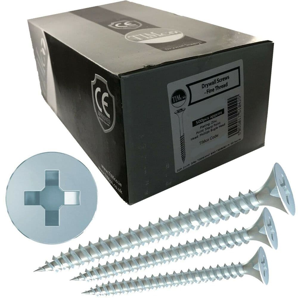 Timco 3.5x32mm Fine Thread Dry Wall Wood Frame Screws Phillips Bugle Head