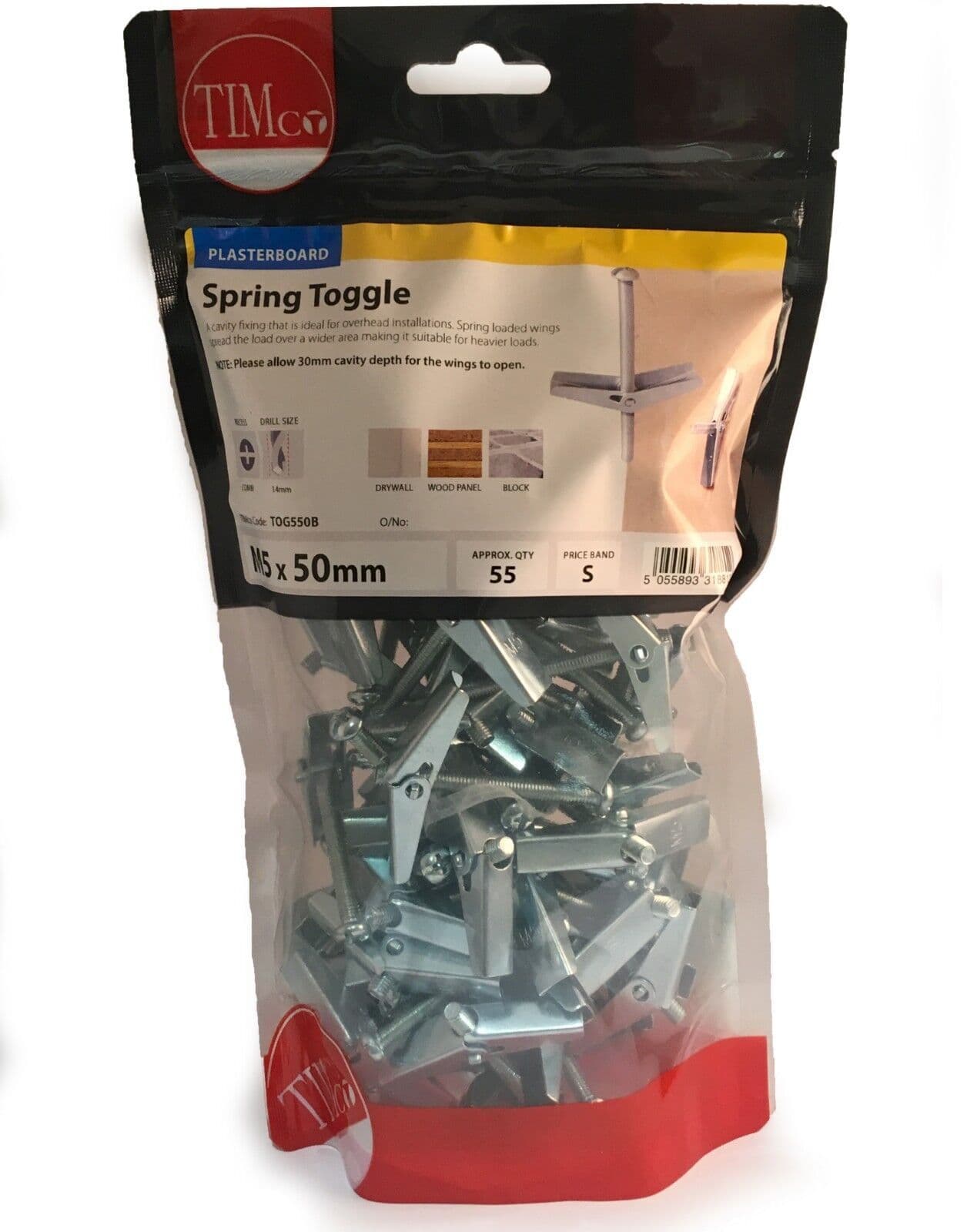 TIMco Bags of Plasterboard Spring Toggle Wall Anchors & Bolts Hollow Cavity