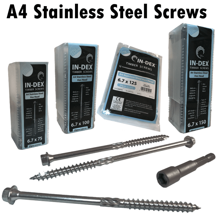 In-Dex Stainless Steel A4 Decking Sleeper Wood Timber Hex Head Screws