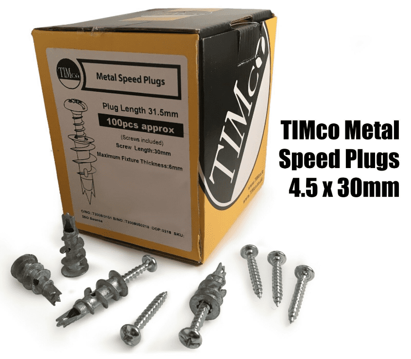 Timco Metal Plasterboard Cavity Wall Speed Fixing Plugs with Screws