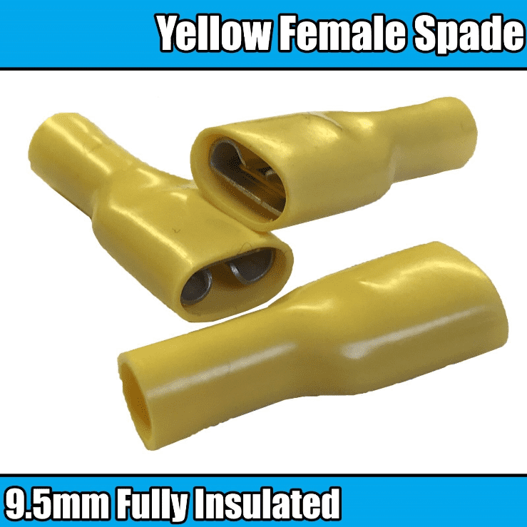 Yellow Female Spade Terminals 9.5mm Insulated Wire Cable Copper Crimp