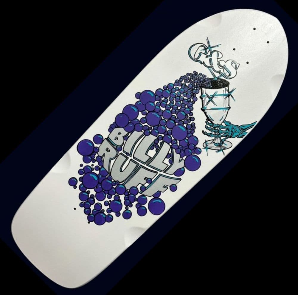 G&S "Billy Ruff - Chalice" Skateboard Deck 10" x 29" WHITE 1984 Reissue
