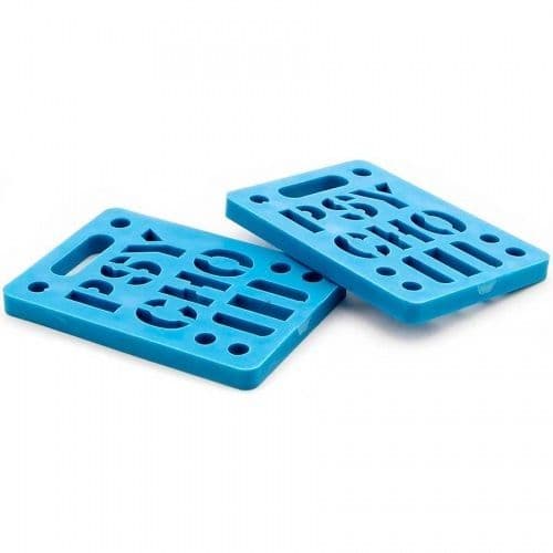 PSYCHO Skateboard Riser Pads Soft Risers 1/4" pair BLUE Old Skool Longboard