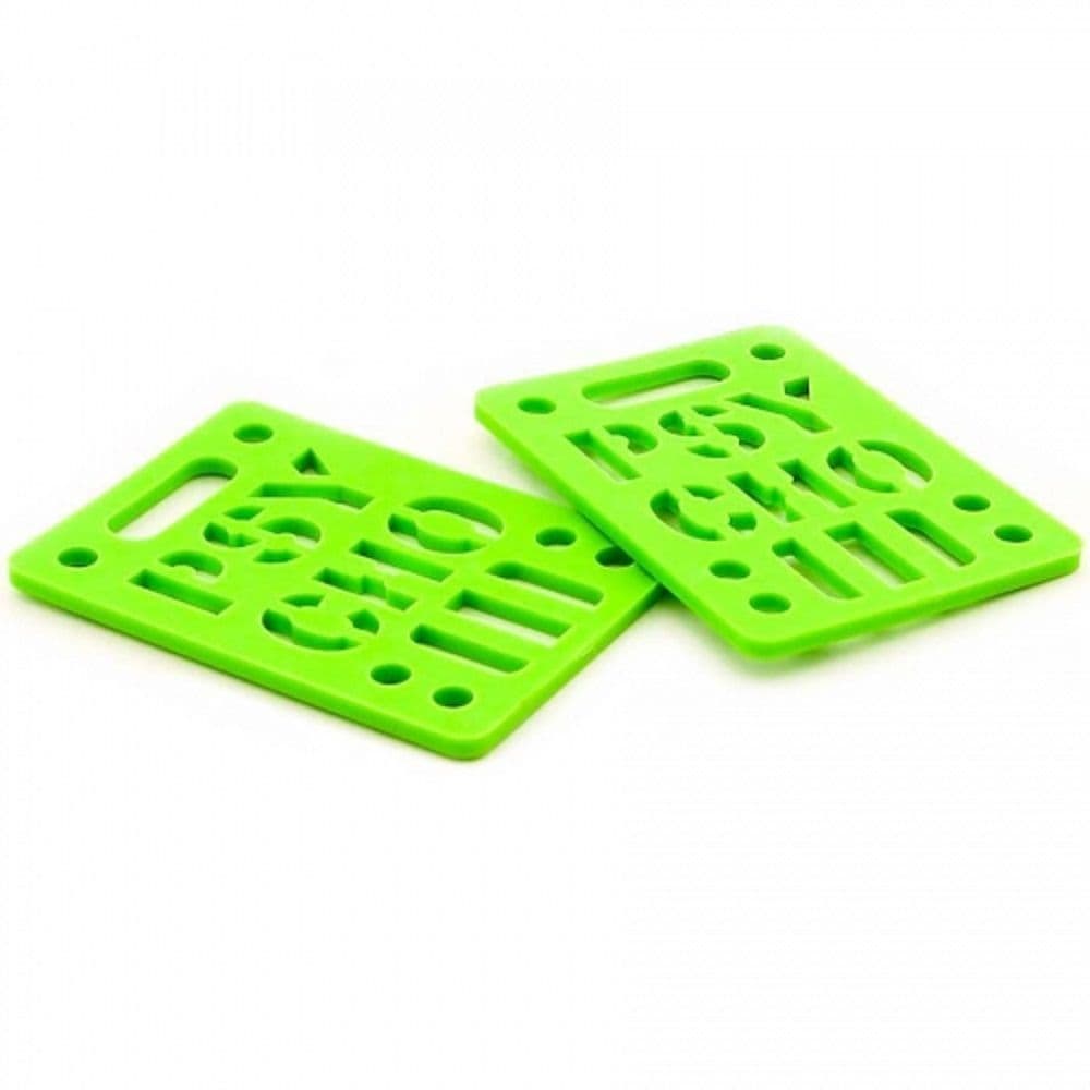 PSYCHO Skateboard Riser Pads Soft Risers 1/8" pair LIME Old Skool Longboard Eigth