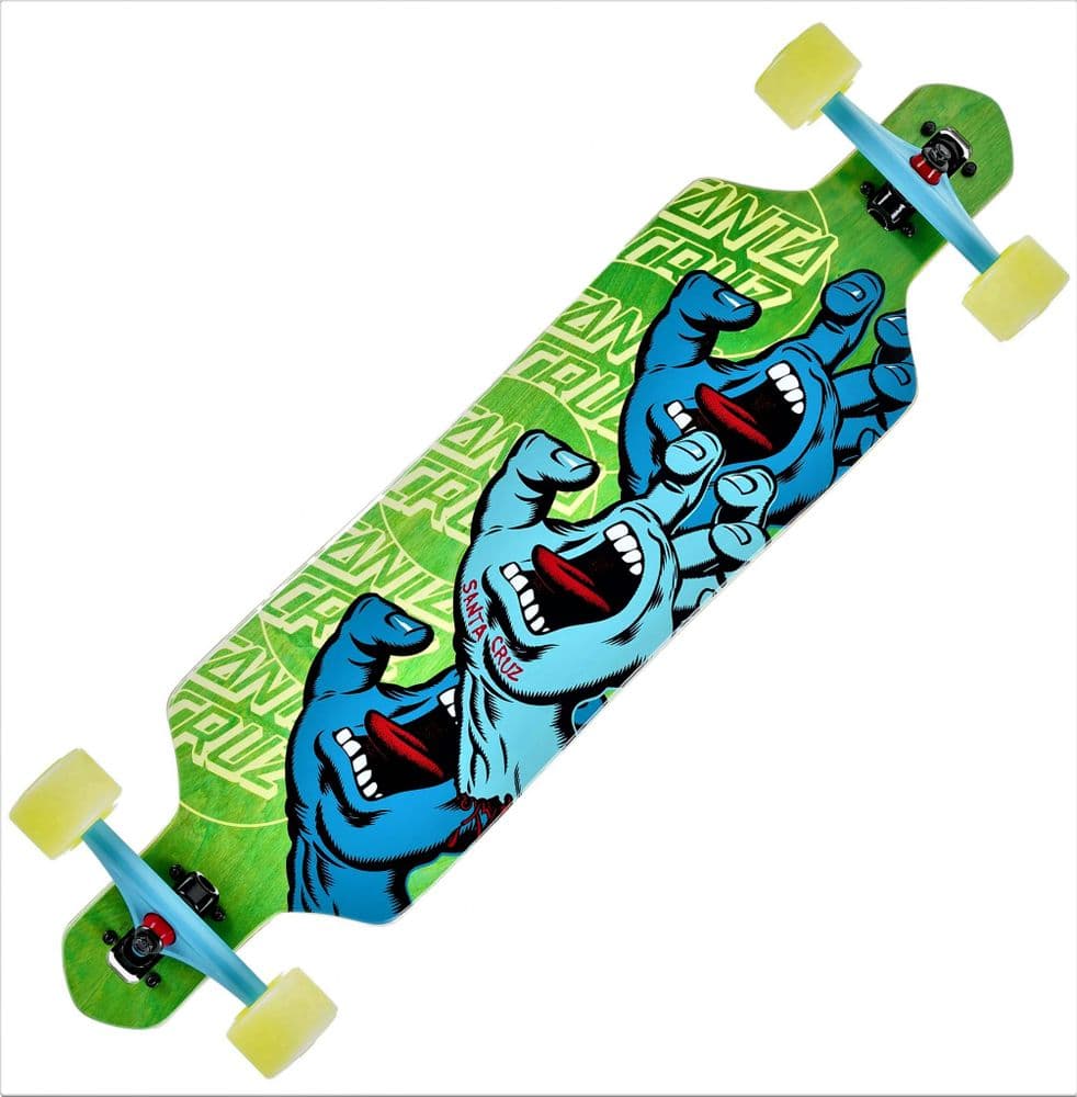 SANTA CRUZ "Drop Thru - Screaming Hand Stack" Skateboard Longboard 36" x 9" GREEN Freeride Slide