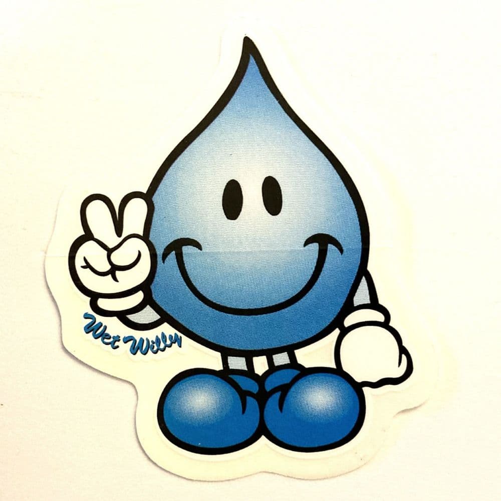 WORLD INDUSTRIES "Wet Willy" Skateboard Sticker 9cm x 8cm BLUE Steve ...