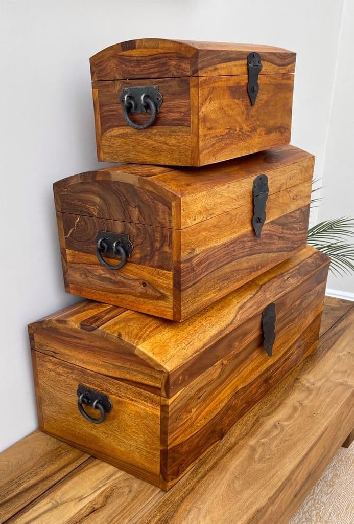 SHEESHAM WOOD TREASURE CHEST TRUNKS - 4 sizes