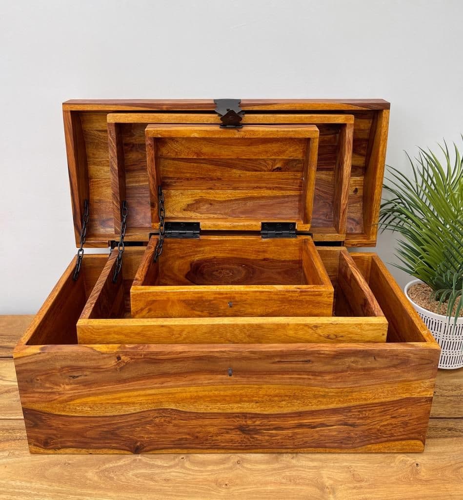 SHEESHAM WOOD TREASURE CHEST TRUNKS - 4 sizes