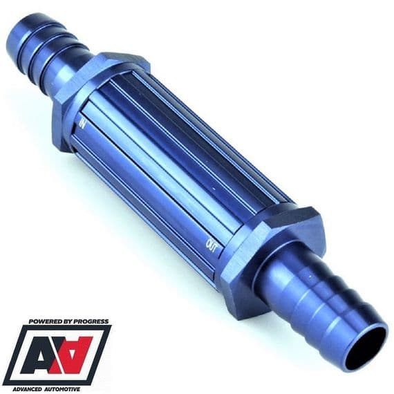 Inline Fuel Filter With 15mm Hose Tails Blue Aluminium Body | Advanced ...