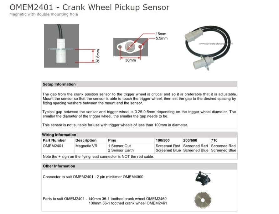 Omex Toothed Crankshaft Timing Trigger Wheel Sensor OMEM2401 | Advanced ...