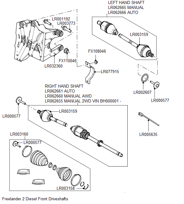 Front Driveshafts, CV Joints & Boot Kits 2.2 Diesel