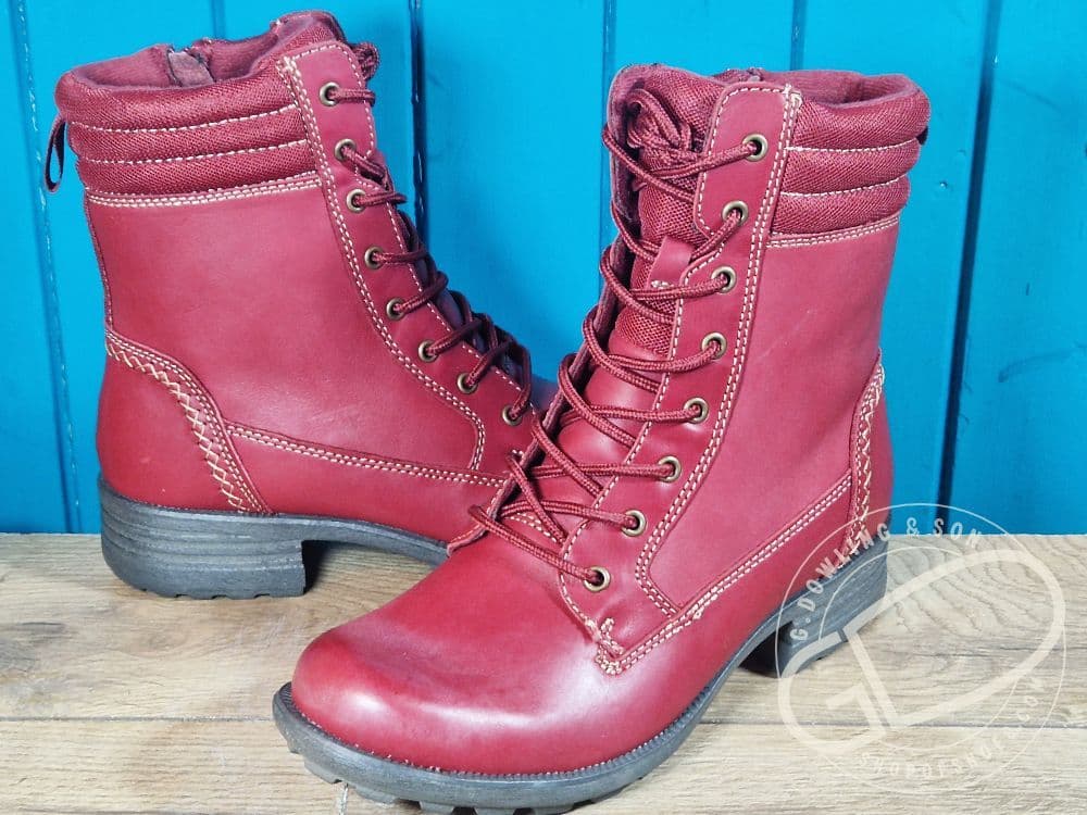 Free Spirit Sammy Red lace with zip suede leather ankle boots