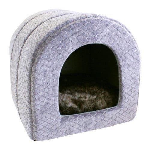 Happy Pet Darley Dog/Cat Kitten Den Bed Faux Fur Cushion Soft Grey Stylish Igloo Pet Cave