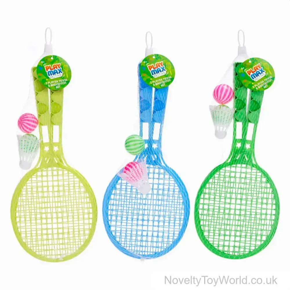 2 Player Plastic Tennis & Badminton Racket Set - 3 Assorted (40cm ...