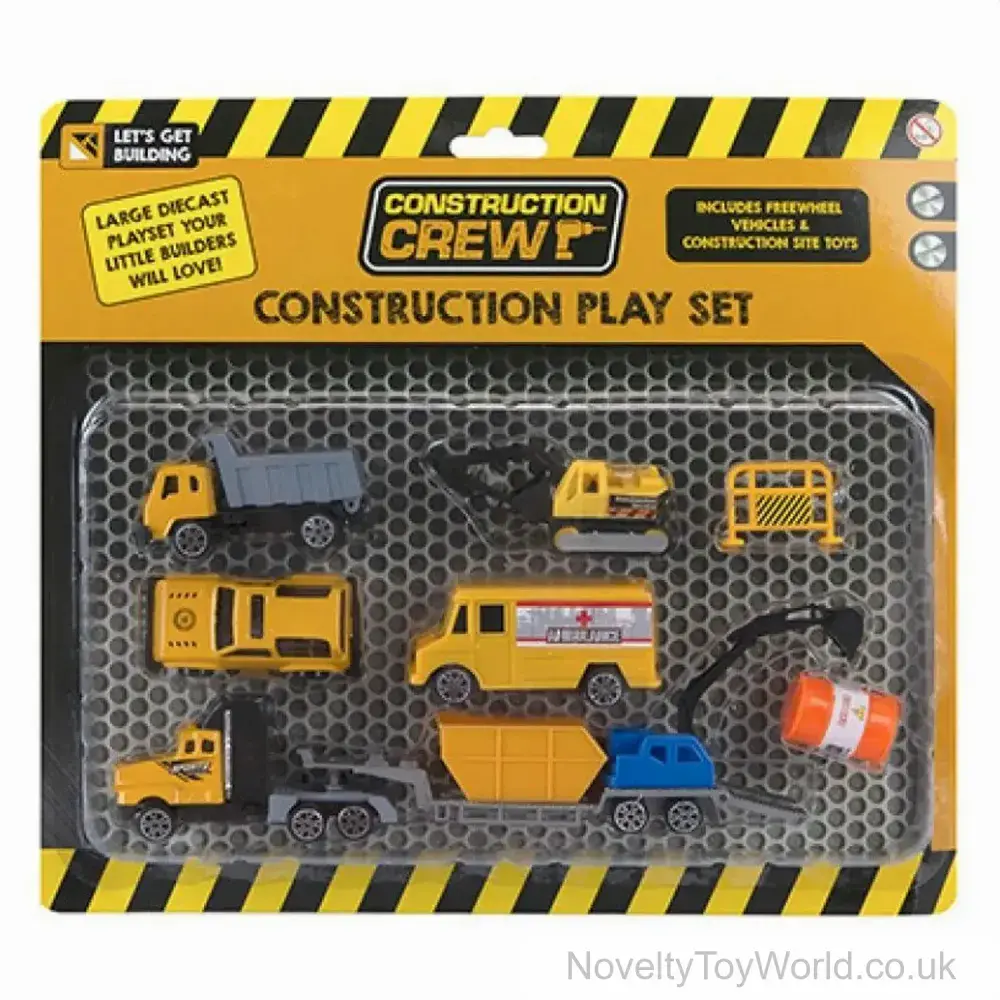 8 Piece Diecast Construction Vehicles Play Set in Box | Wholesale Toys