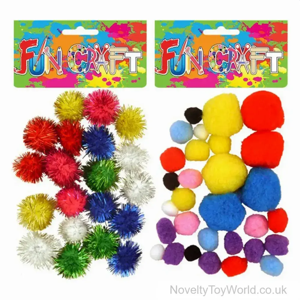 Bulk Buy | Arts and Crafts Pom Poms Packs - 2 Assorted
