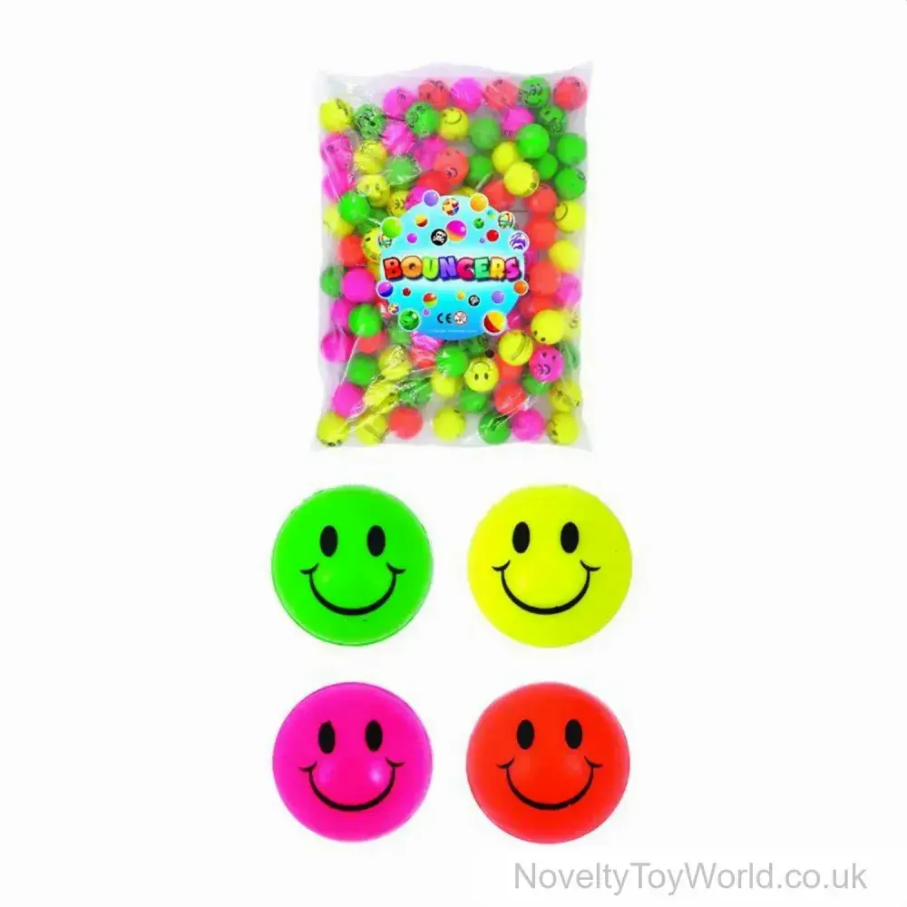 Bag of 100 Smiley Face Bouncy Balls - 3.3cm | Wholesale Bouncy Balls UK
