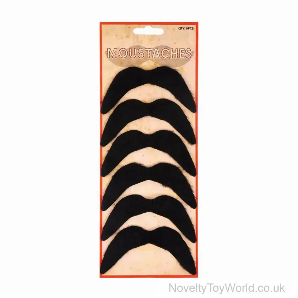 Bulk Buy | Black Handlebar Stick On Moustache - Pack of 6