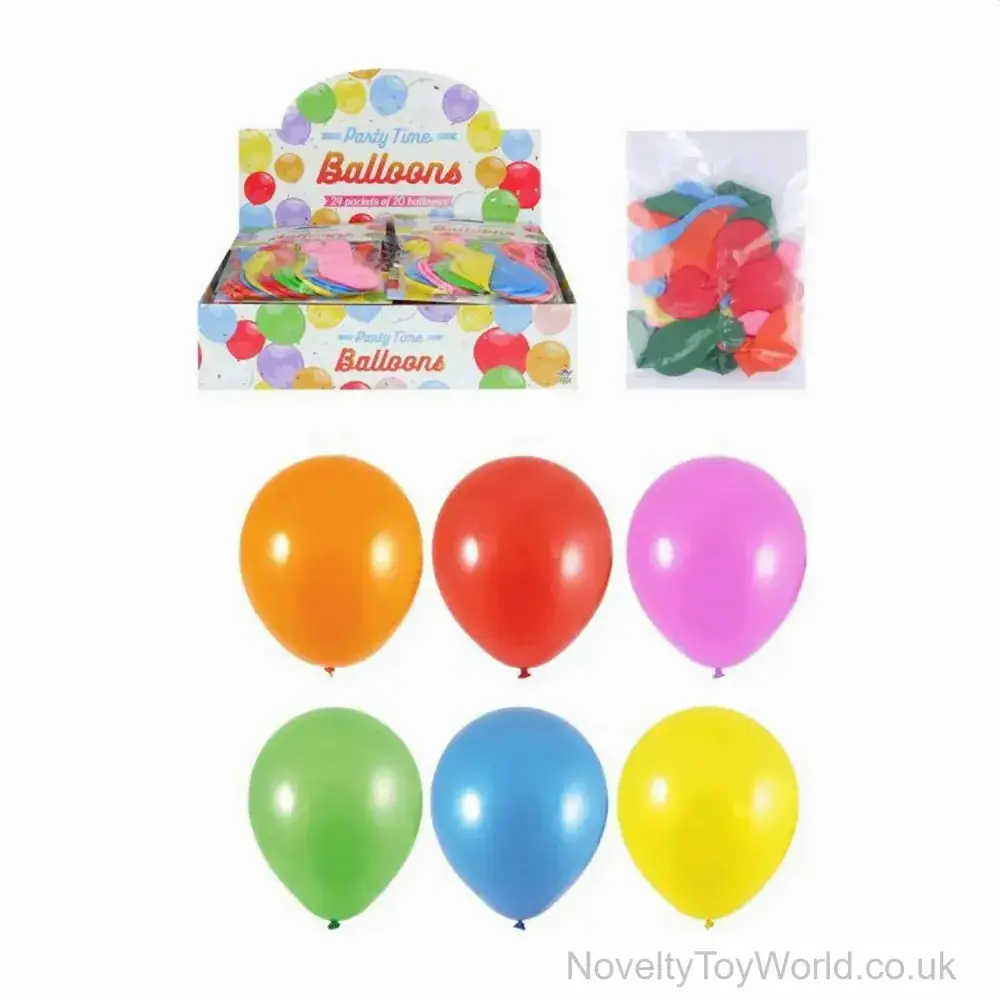 Bulk Buy | Bright Colour Assorted Party Balloons - Packs of 20 (23cm)