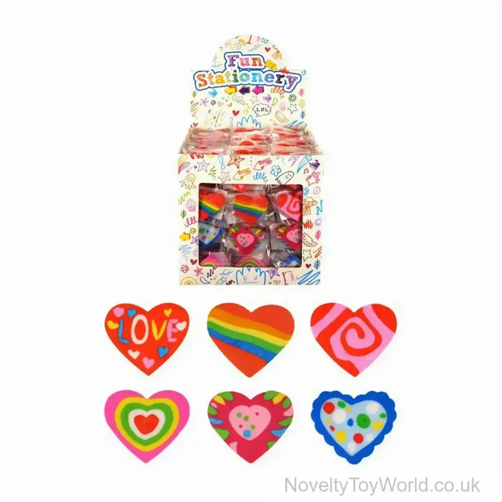 Colourful Love Heart Erasers - 6 Assorted (3cm) | Novelty Stationery