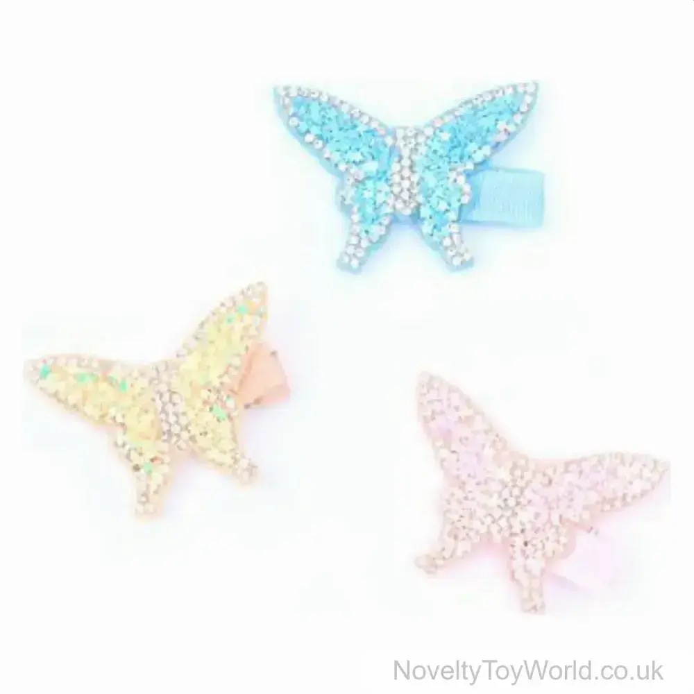 Bulk Buy | Colourful Sparkly Butterfly Hair Clips (3.5cm)