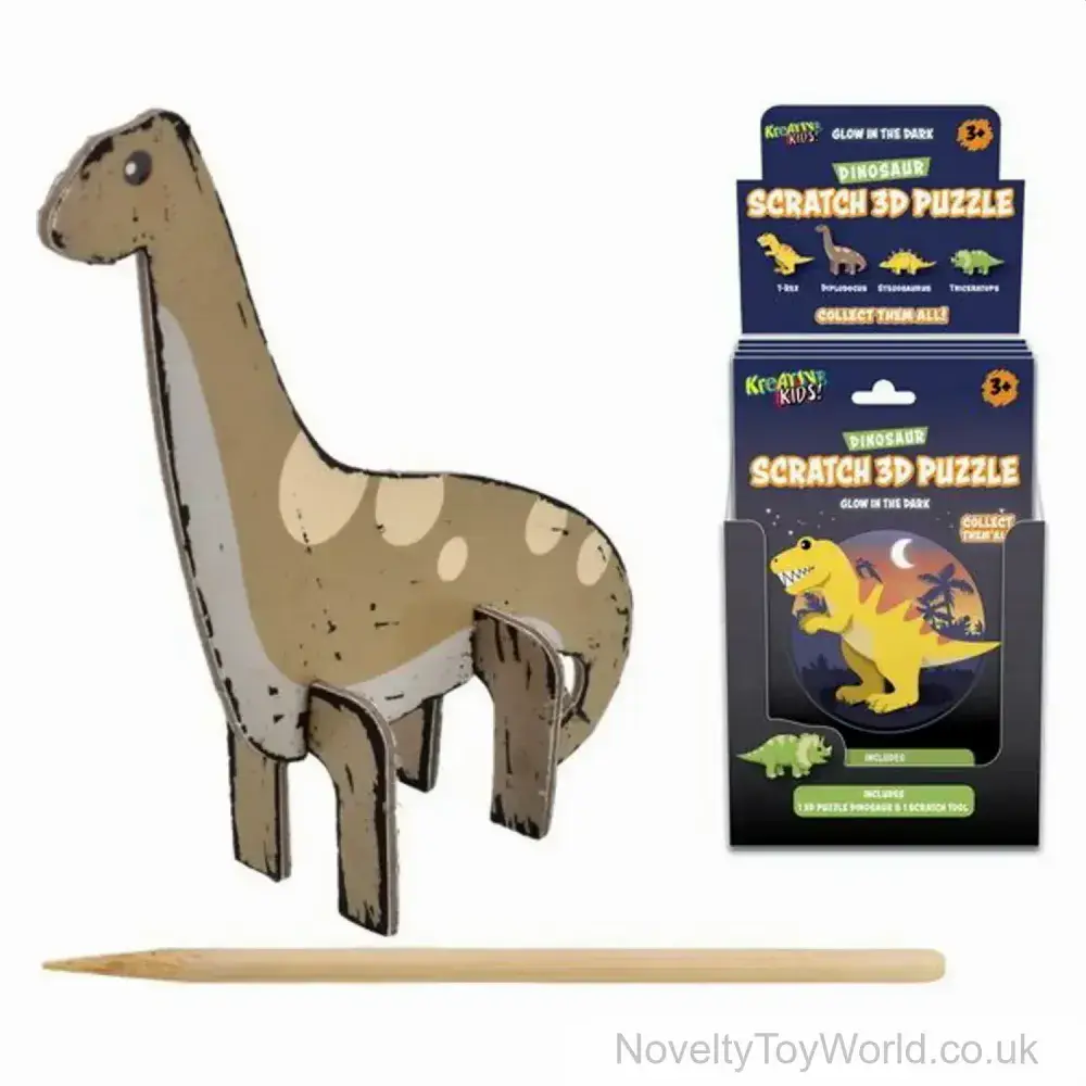 Dinosaur 3D Scratch Art Puzzle Kit - Glow In The Dark | Wholesale Craft ...