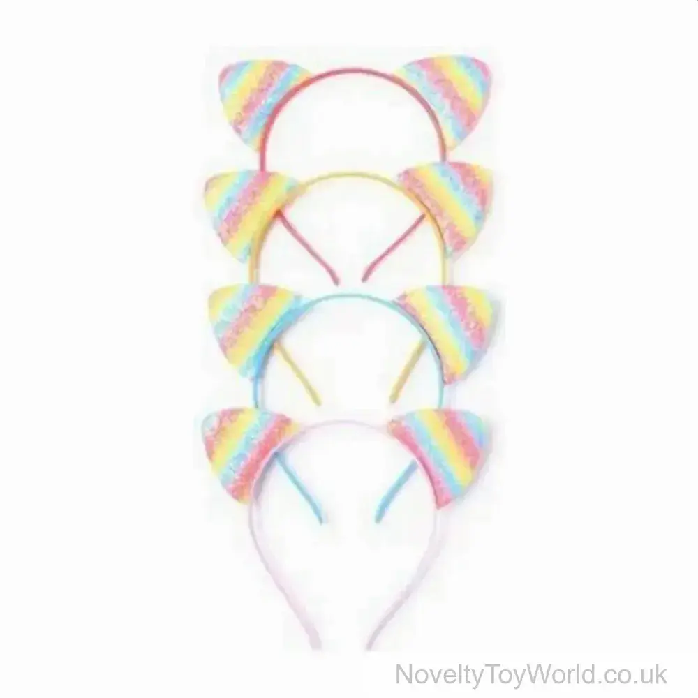 Glitter Rainbow Cat Ears Headband - 4 Assorted | Wholesale Animal Ears