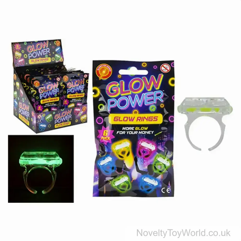Wholesale | Glow Power Glow Rings - Pack of 6