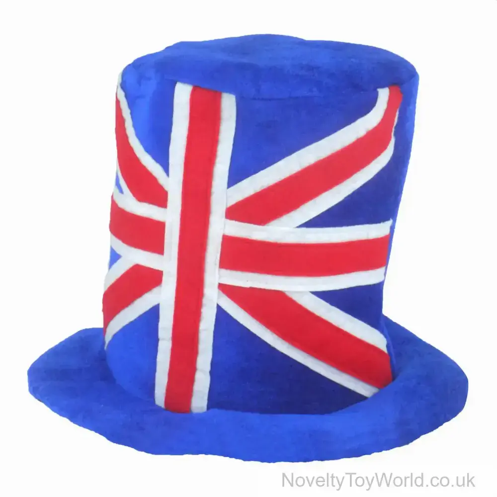 Great Britain Union Jack Soft Plush Top Hat - Adult | Bulk Novelty Hats