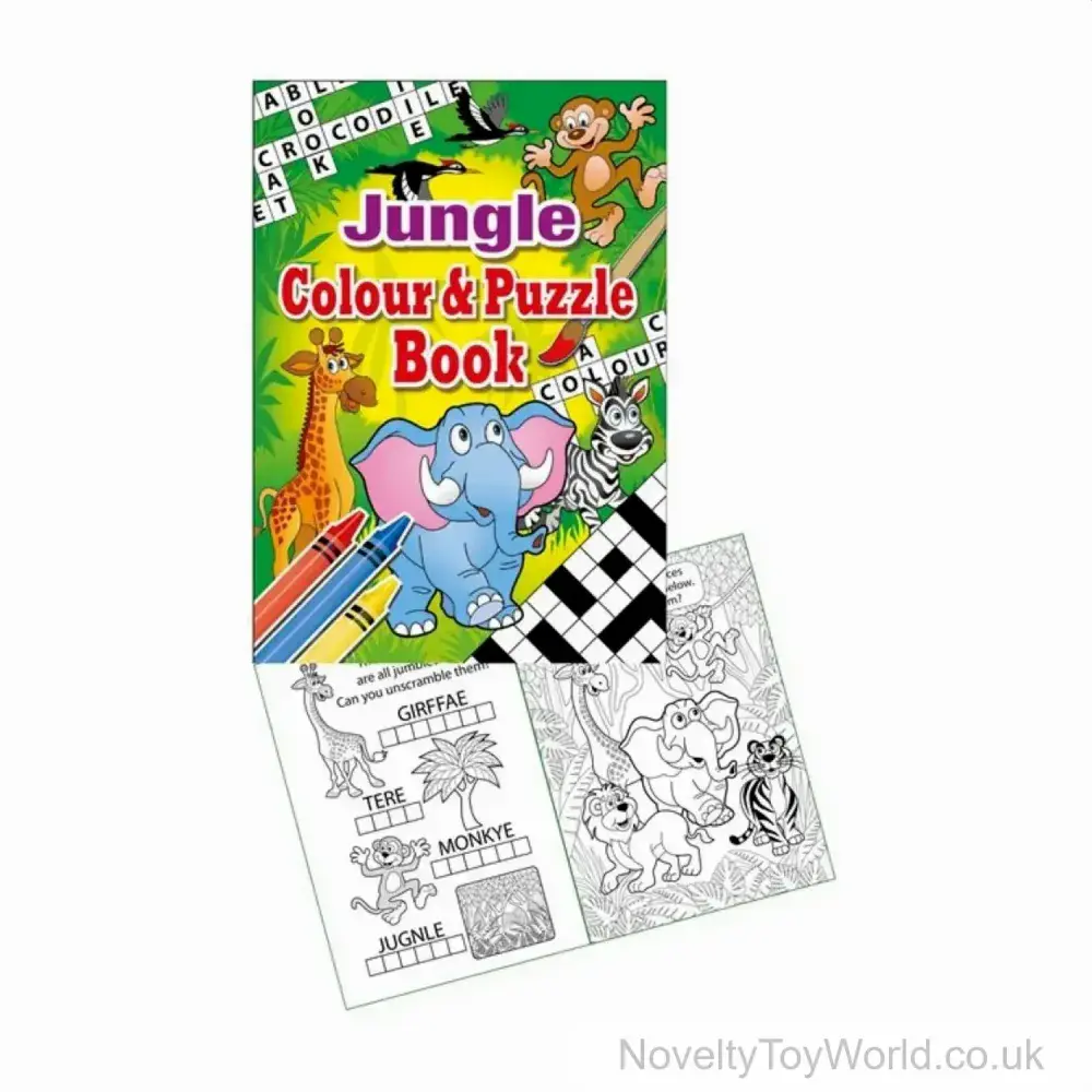 Jungle Themed Colouring & Puzzle Book - A6 | Party Bag Toys Bulk