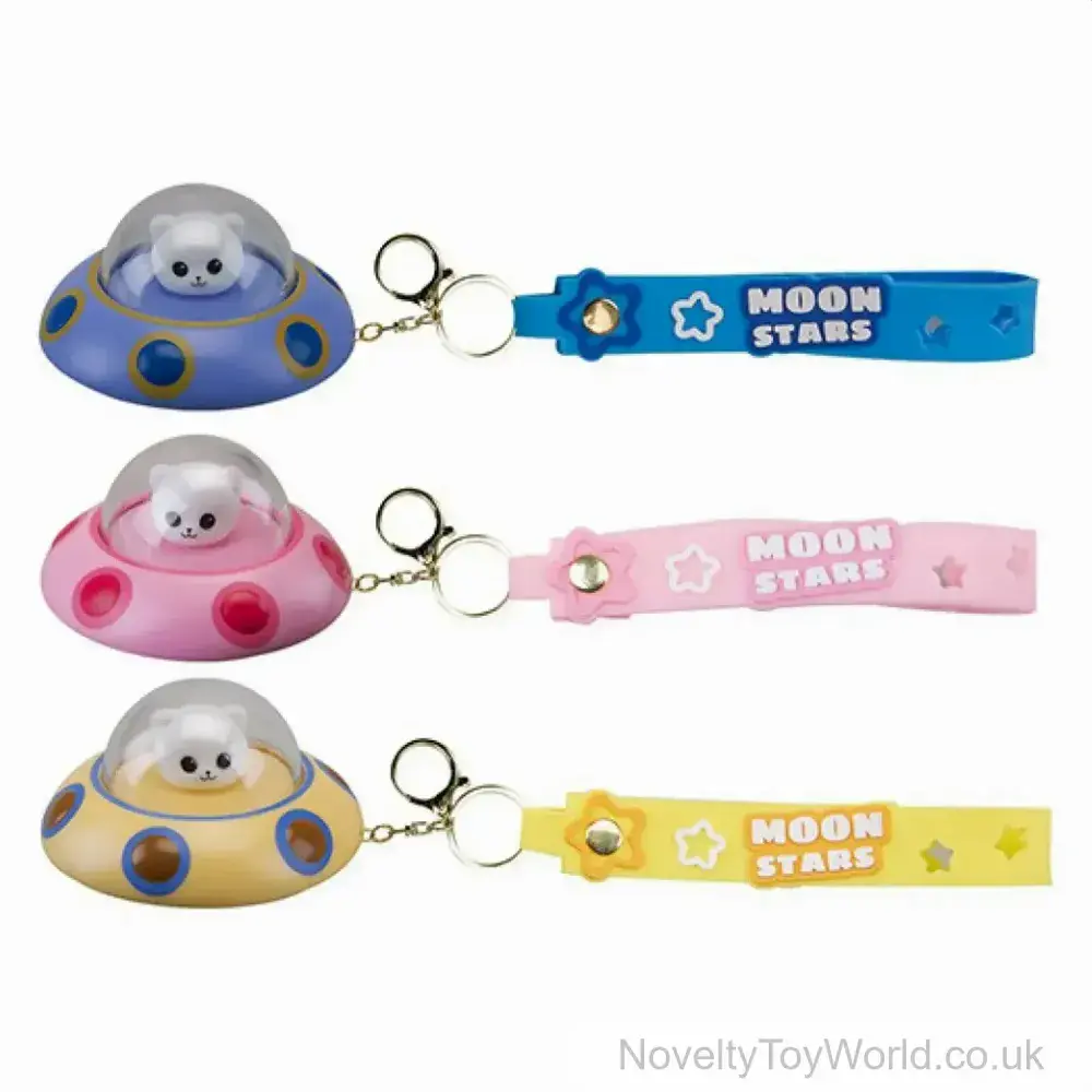 Kitty In UFO Light Up Keyring (6cm) | Bulk Buy Novelty Keychains UK